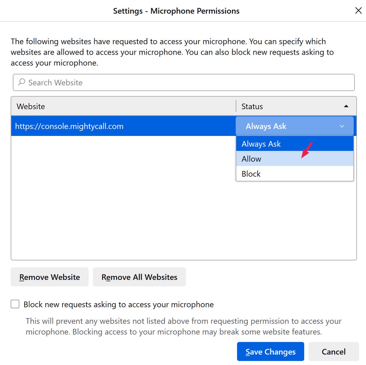 How to allow access to my microphone?
